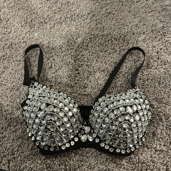 Fashion Nova | Tops | Fashion Nova Rhinestone Corset Bustier Bra Black ...